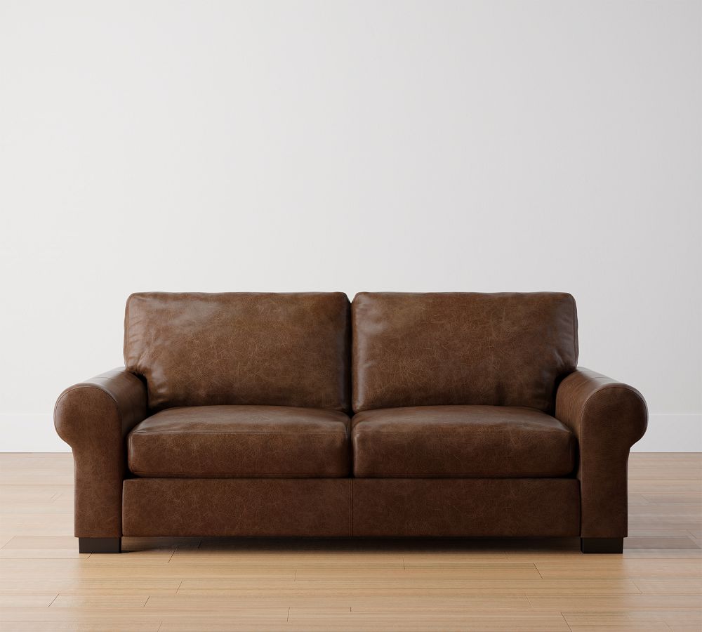 Turner Roll Arm Leather Sleeper Sofa | Pottery Barn