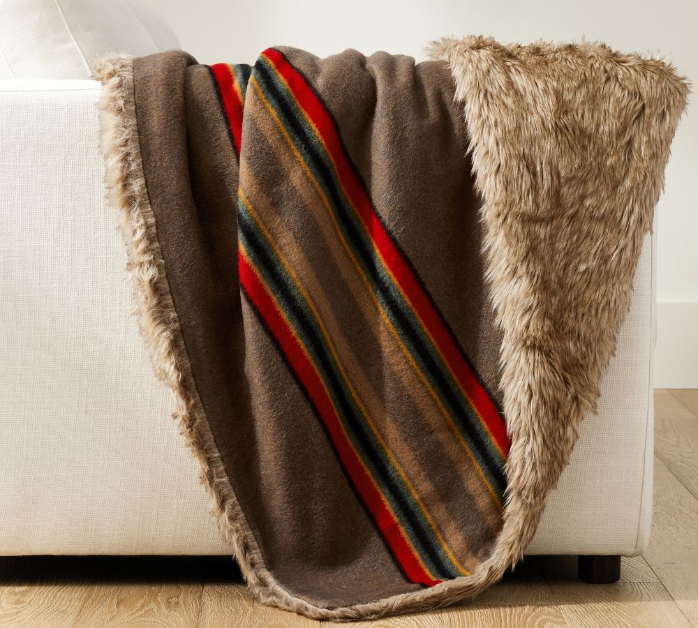 Pendleton® Yakima Faux Fur Back Stripe Oversized Throw | Pottery Barn