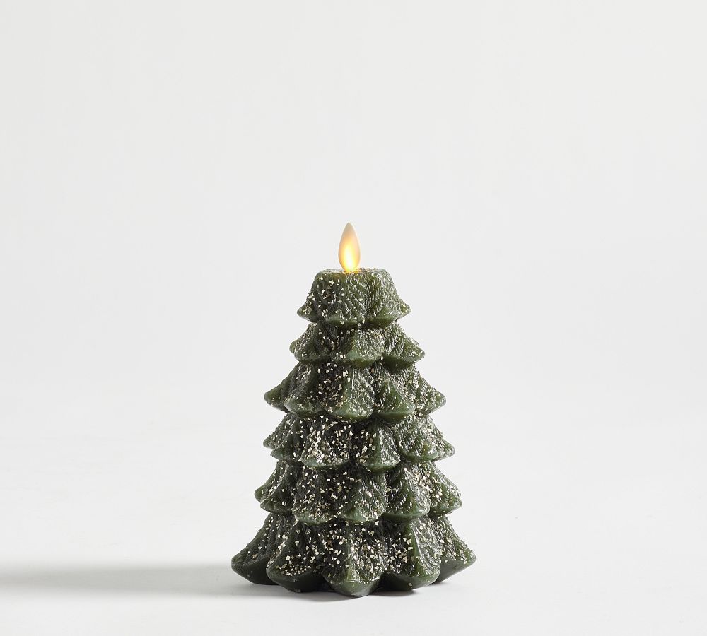 Premium Flickering Flameless Tree Candle - Glittery Green | Pottery Barn