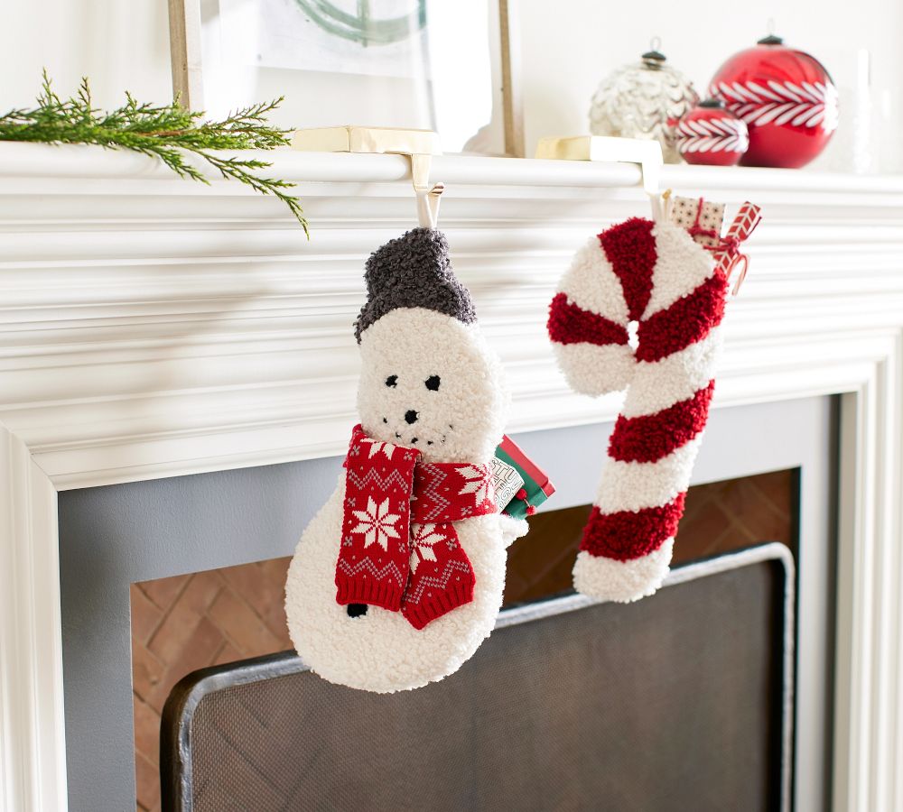 Cozy Teddy Candy Cane Shaped Stocking | Pottery Barn