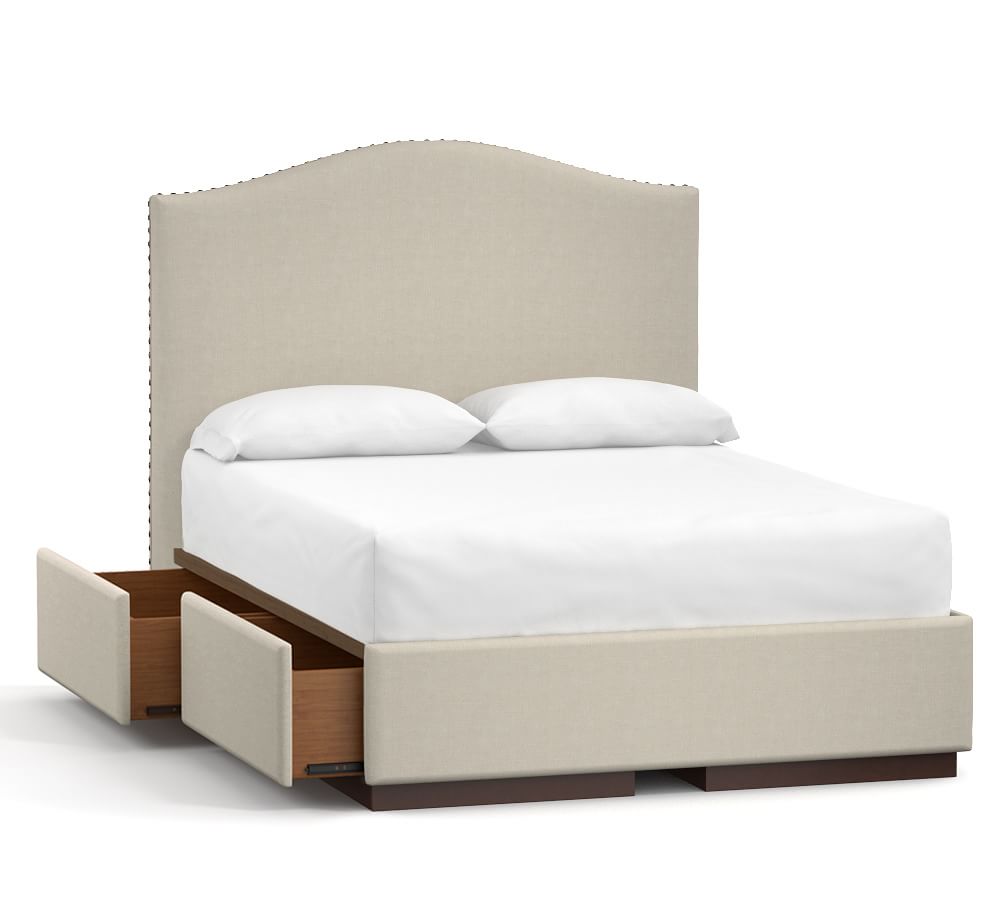 Raleigh Curved Upholstered Tall Side Storage Platform Bed | Pottery Barn