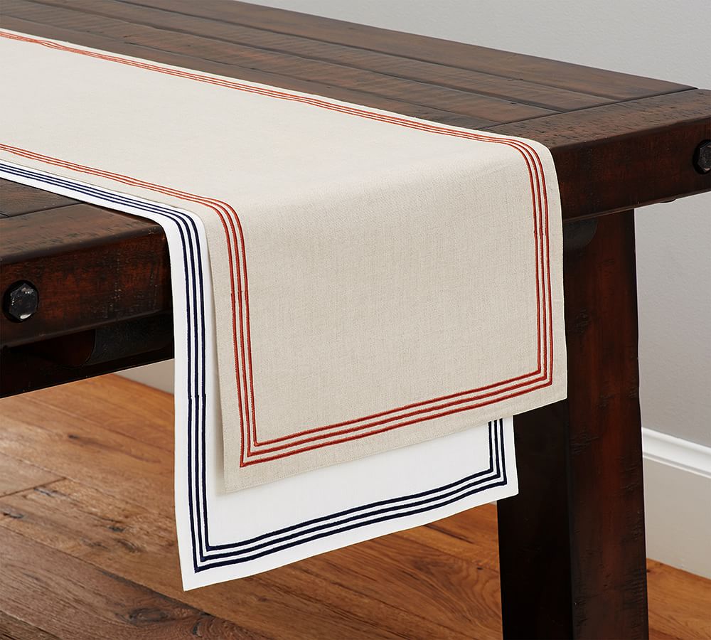 Embroidered Stripe Table Runner | Pottery Barn