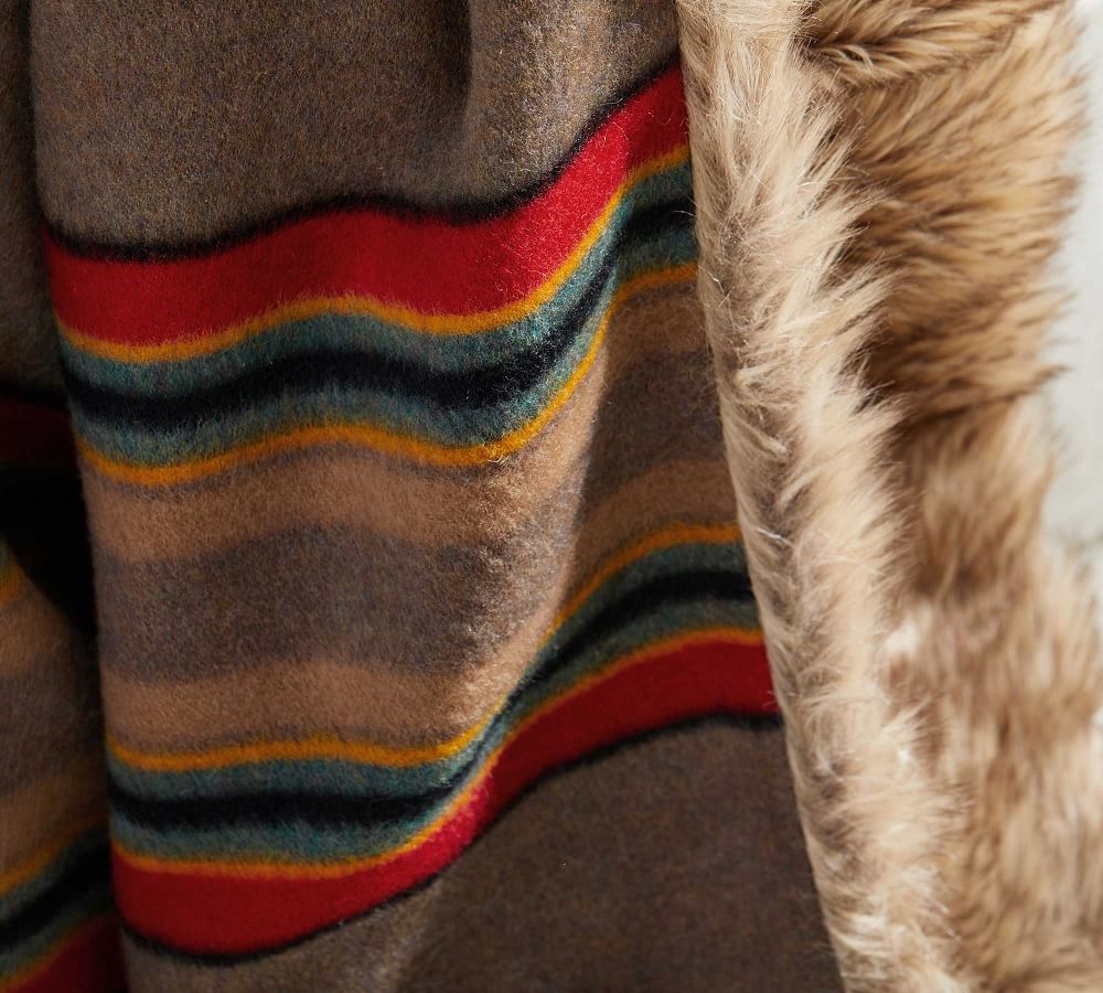 Pendleton® Yakima Faux Fur Back Stripe Oversized Throw | Pottery Barn