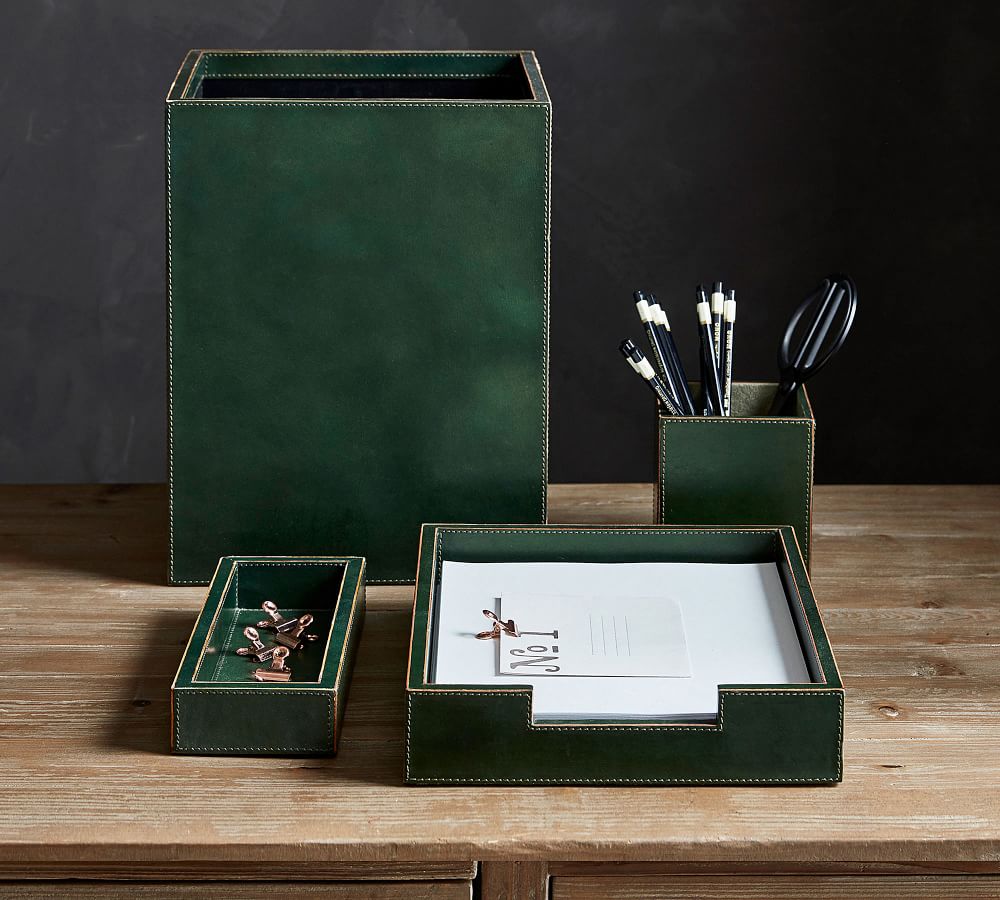 Gia Leather Desk Accessories - Green | Office Accessories | Pottery Barn