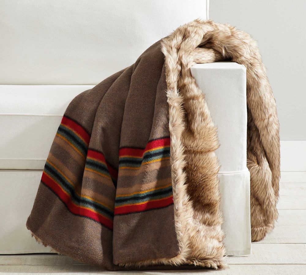 Pendleton® Yakima Faux Fur Back Stripe Oversized Throw | Pottery Barn