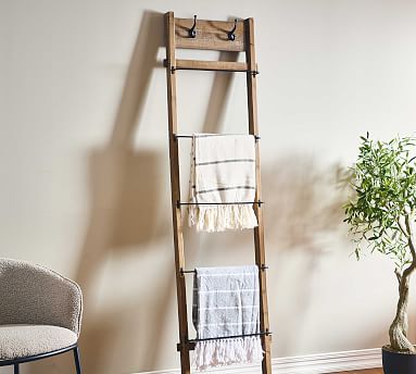 Estelle Decorative Wooden Ladder with Hooks | Pottery Barn