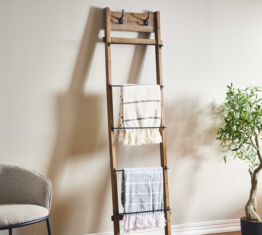 Estelle Decorative Wooden Ladder with Hooks | Pottery Barn