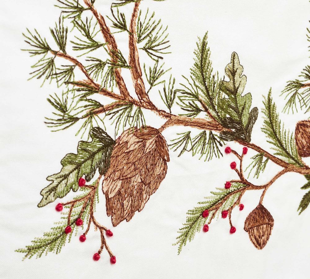 Forest Pinecone Embroidered Cotton Table Runner | Pottery Barn