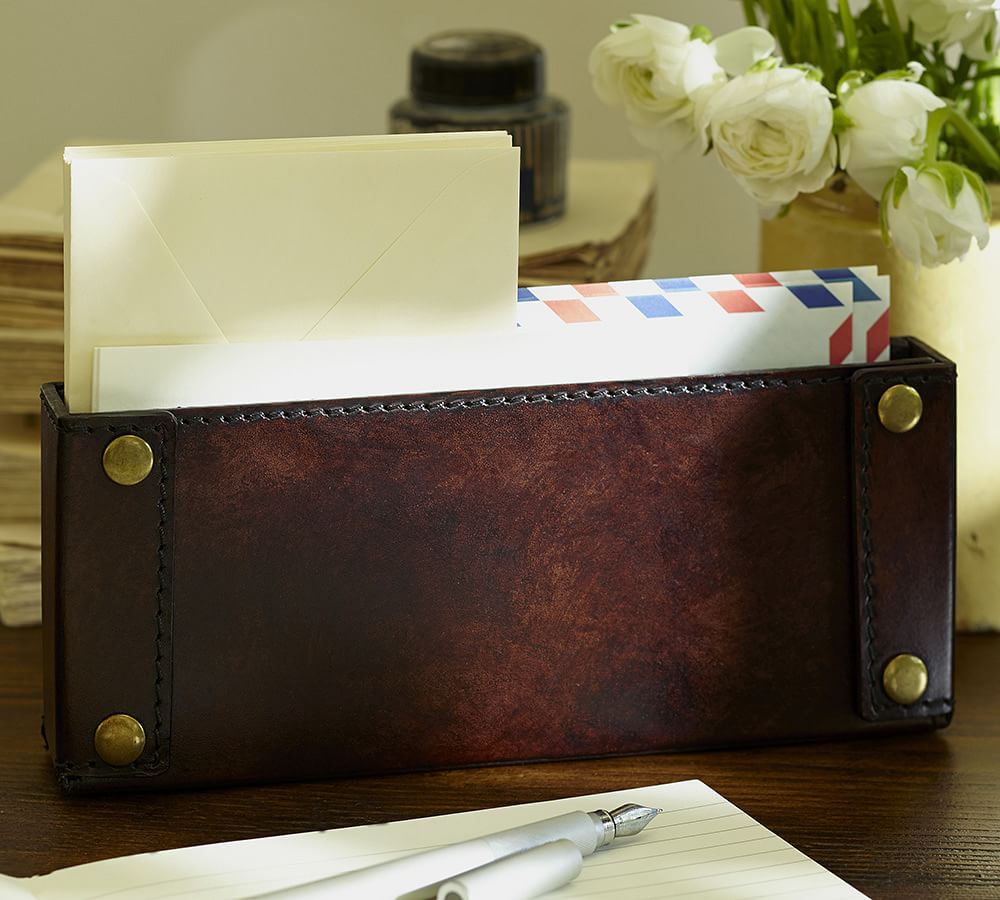Saddle Chocolate Leather Desk Accessories Collection | Pottery Barn