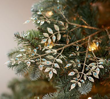 Gold Leaves with Blue Jewels Tree Pick | Pottery Barn
