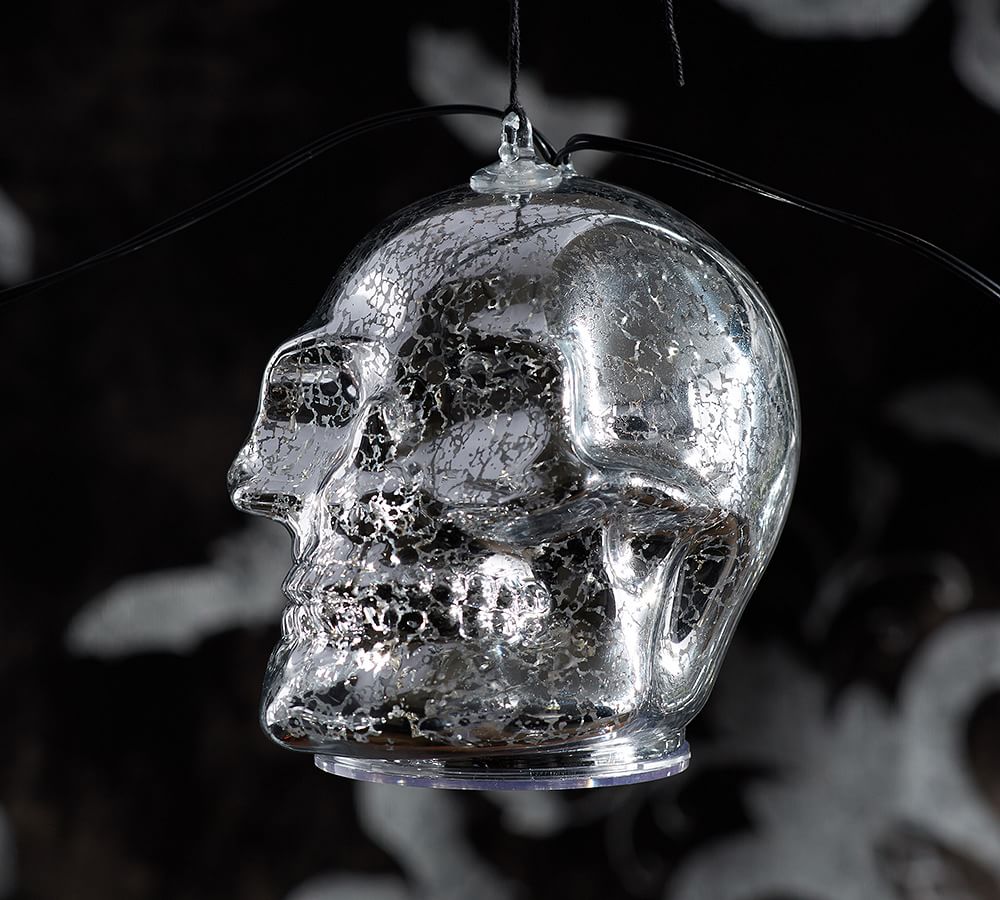 Lit Silver Skull String Lights | Pottery Barn