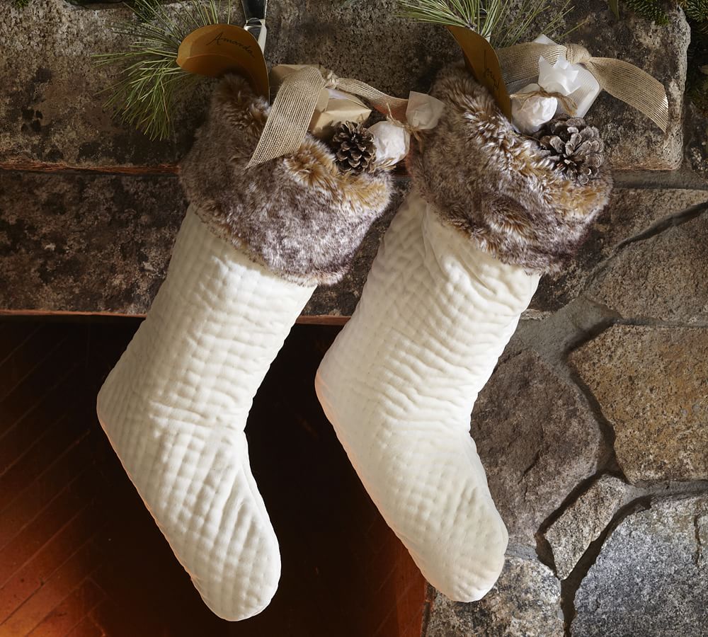 Velvet Stocking with Faux Fur Cuff | Pottery Barn