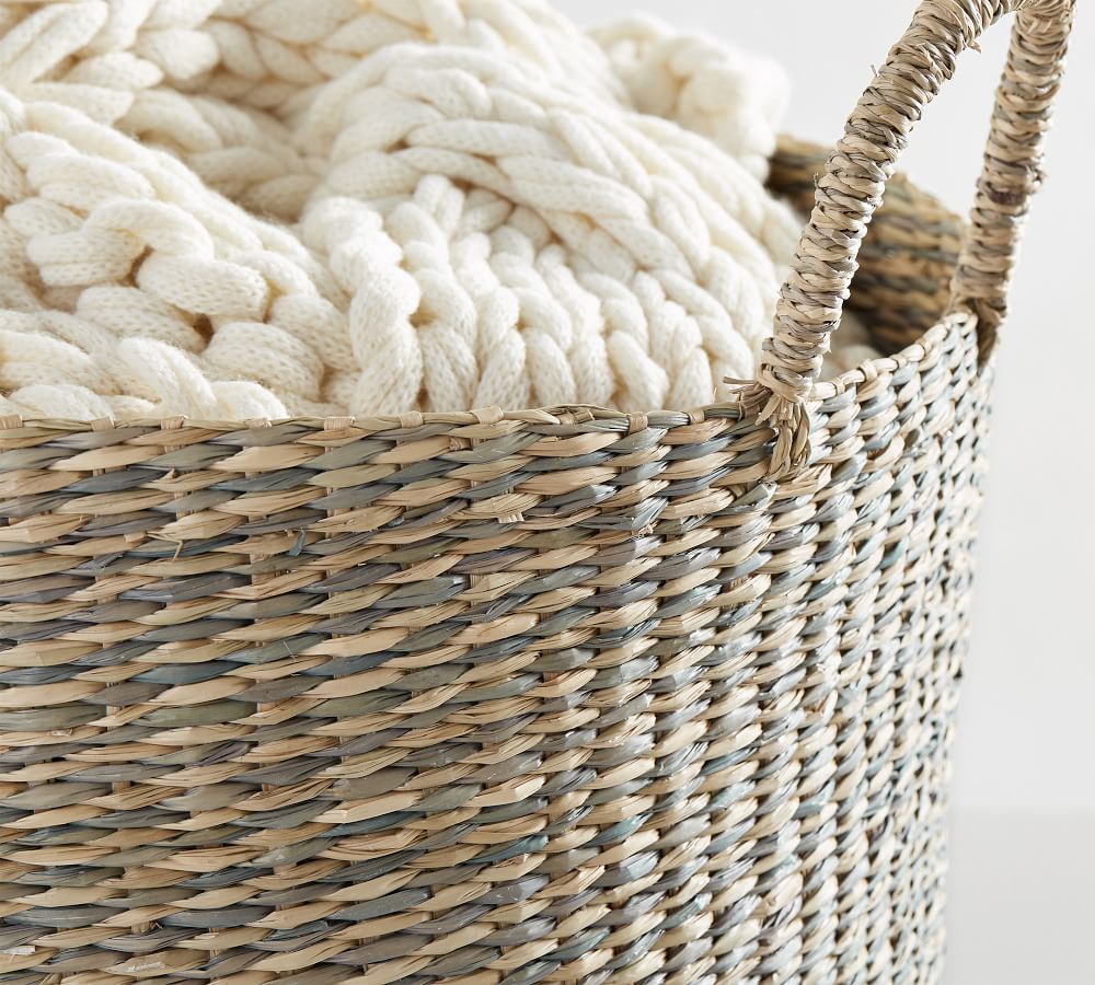 Lisbon Seagrass Two-Tone Tote Baskets | Pottery Barn