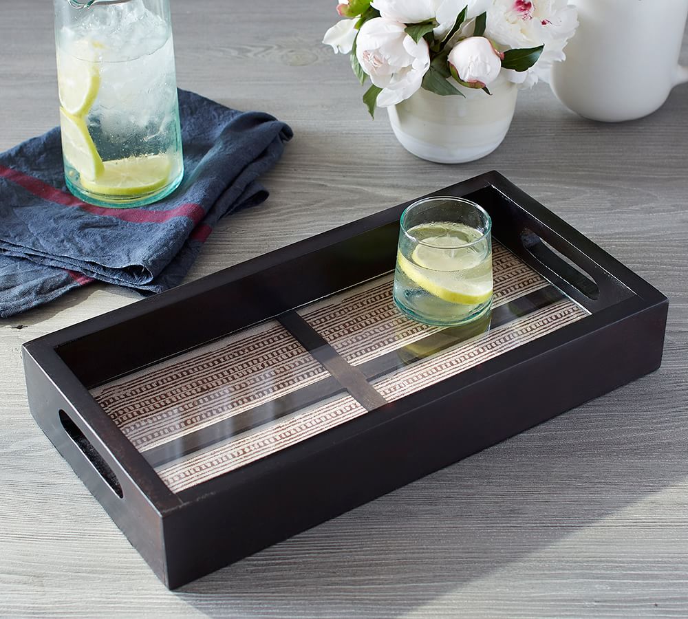 Wood Framed Textile Tray - Small | Pottery Barn
