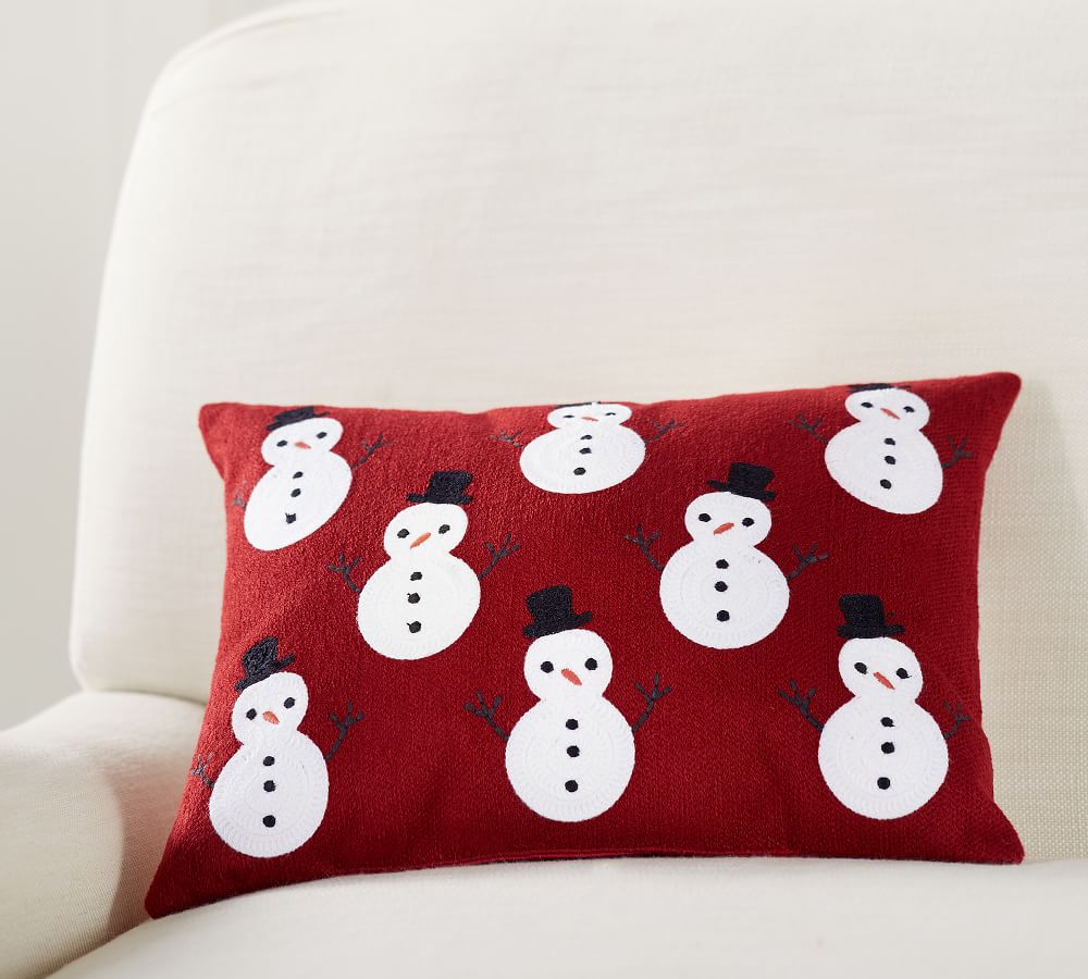 Mini Snowman Crewel Pillow | Pottery Barn