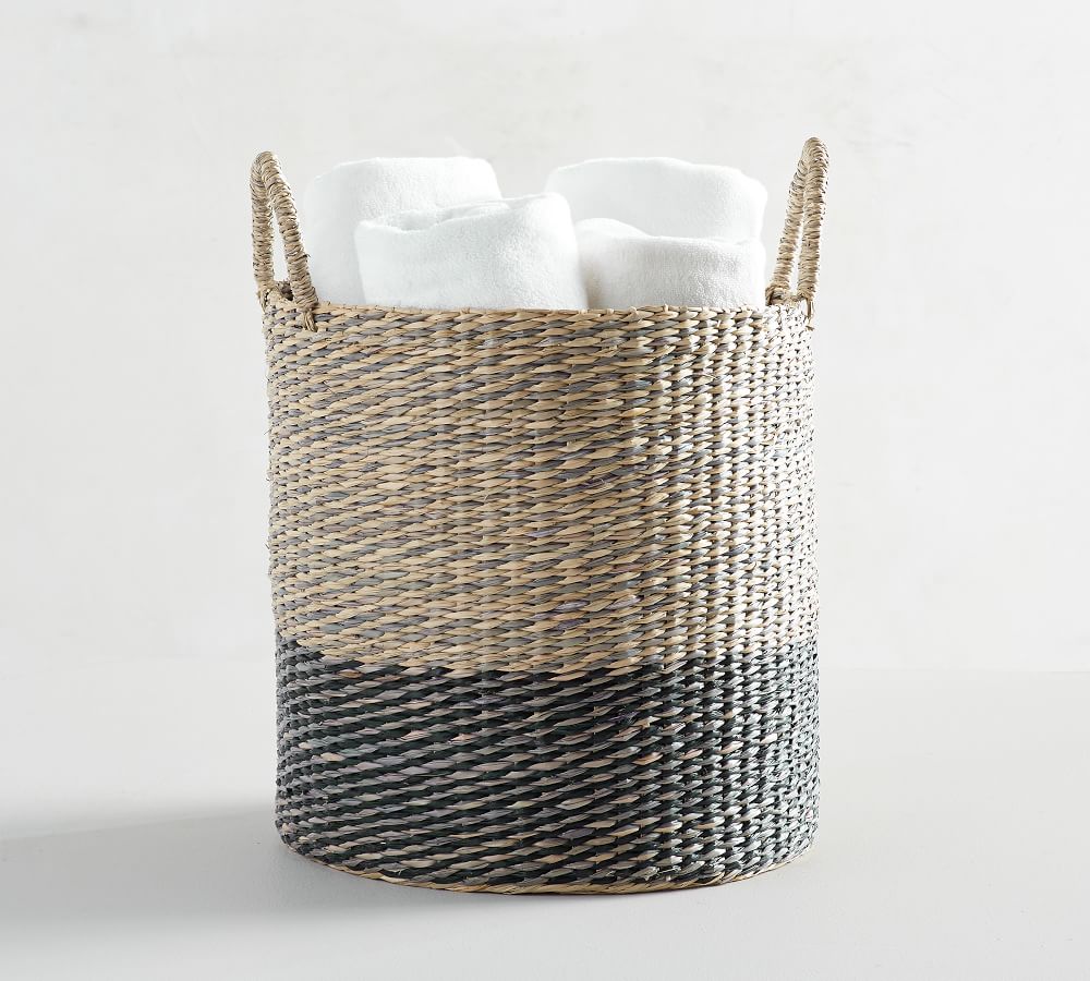 Lisbon Seagrass Two-Tone Tote Baskets | Pottery Barn