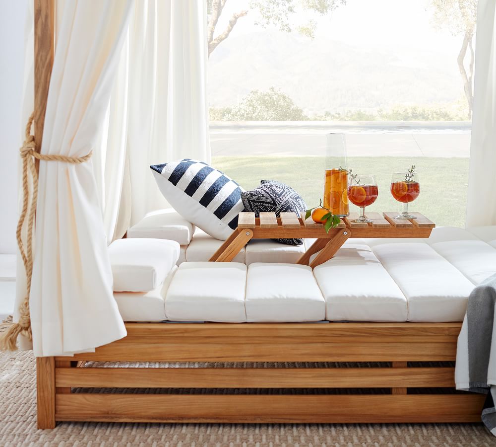 Madera Teak Daybed Double Outdoor Chaise Lounge with Canopy | Pottery Barn