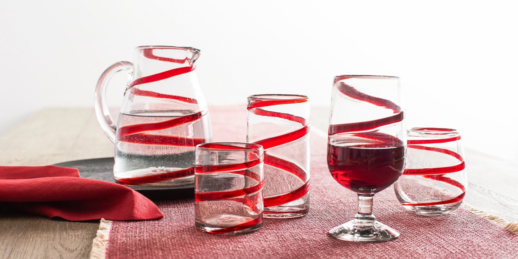 Red Ribbon Handmade Recycled Drinking Glasses | Pottery Barn