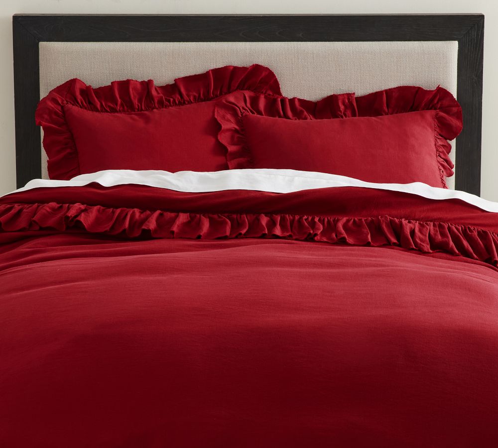 Belgian Flax Linen Raw Edge Ruffle Pillow Shams - White | Pottery Barn