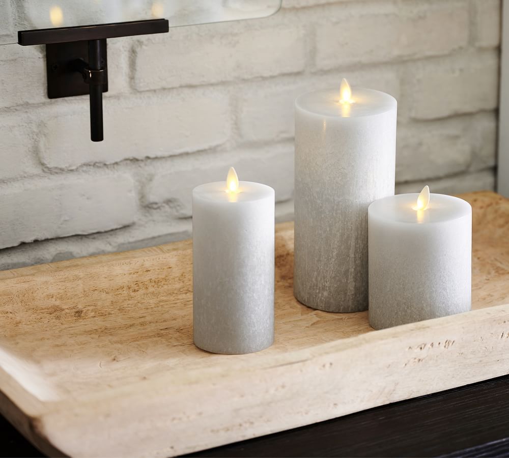 Premium Flickering Flameless Wax Pillar Candles - Salt Washed | Pottery ...