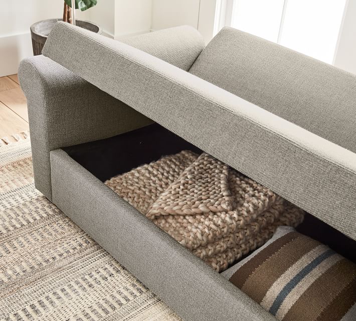 Shasta Roll Arm Upholstered Storage Futon | Pottery Barn