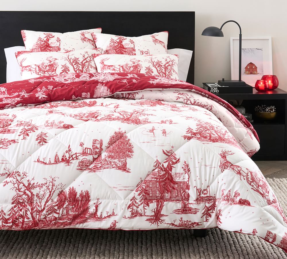 Santa Toile Reversible Percale Comforter | Pottery Barn