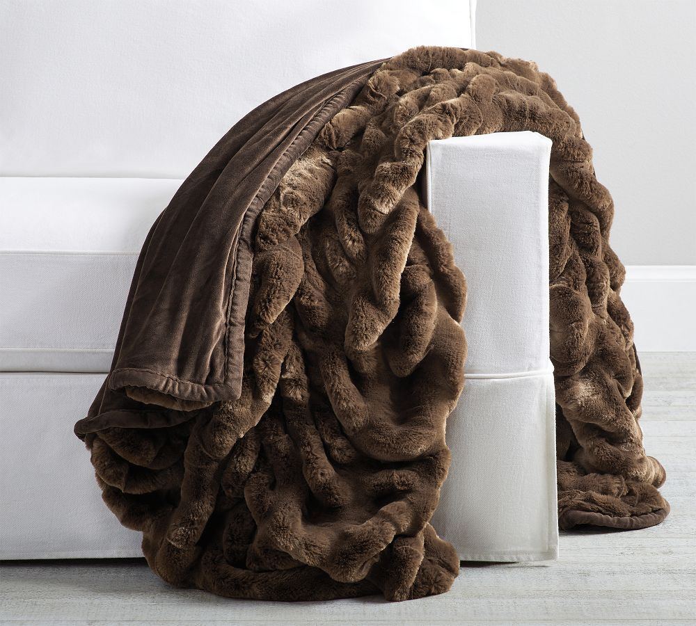 Faux Fur Ruched Throw Blankets | Pottery Barn