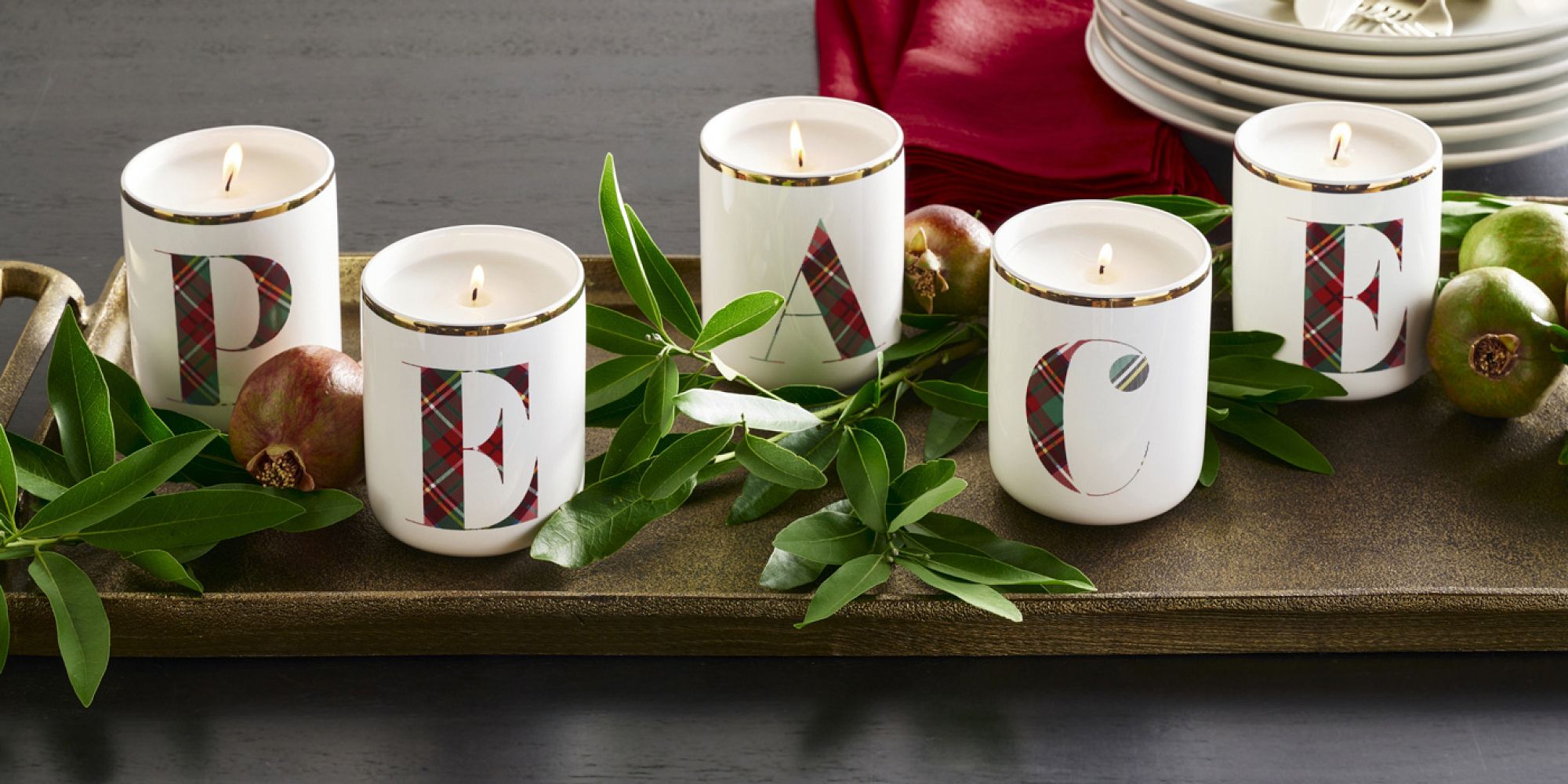 Stewart Plaid Alphabet Scented Candle - Winter Spruce | Pottery Barn