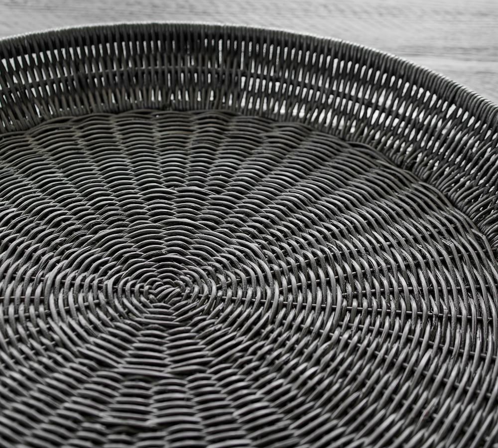 Woven Rattan Round Tray - Black | Pottery Barn