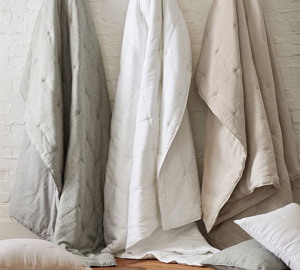 Belgian Flax Linen Comforter - White | Pottery Barn