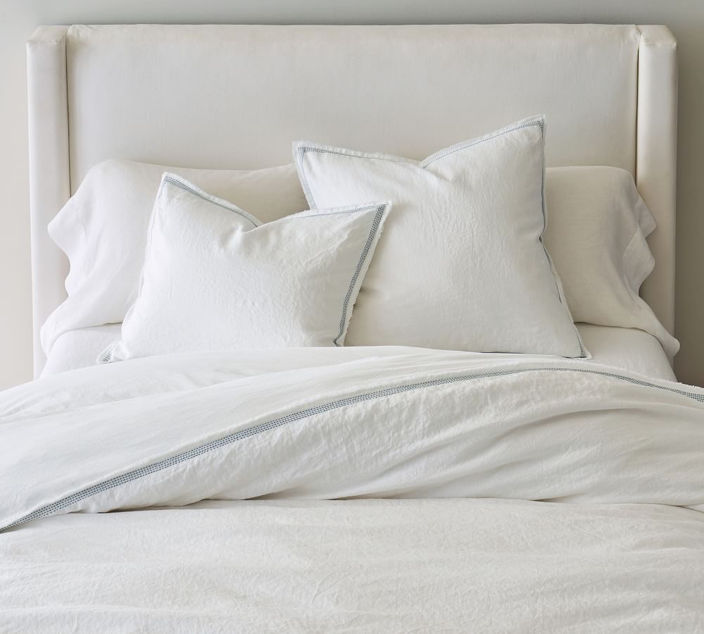 Belgian Flax Linen Fringed Border Stitch Duvet Cover | Pottery Barn