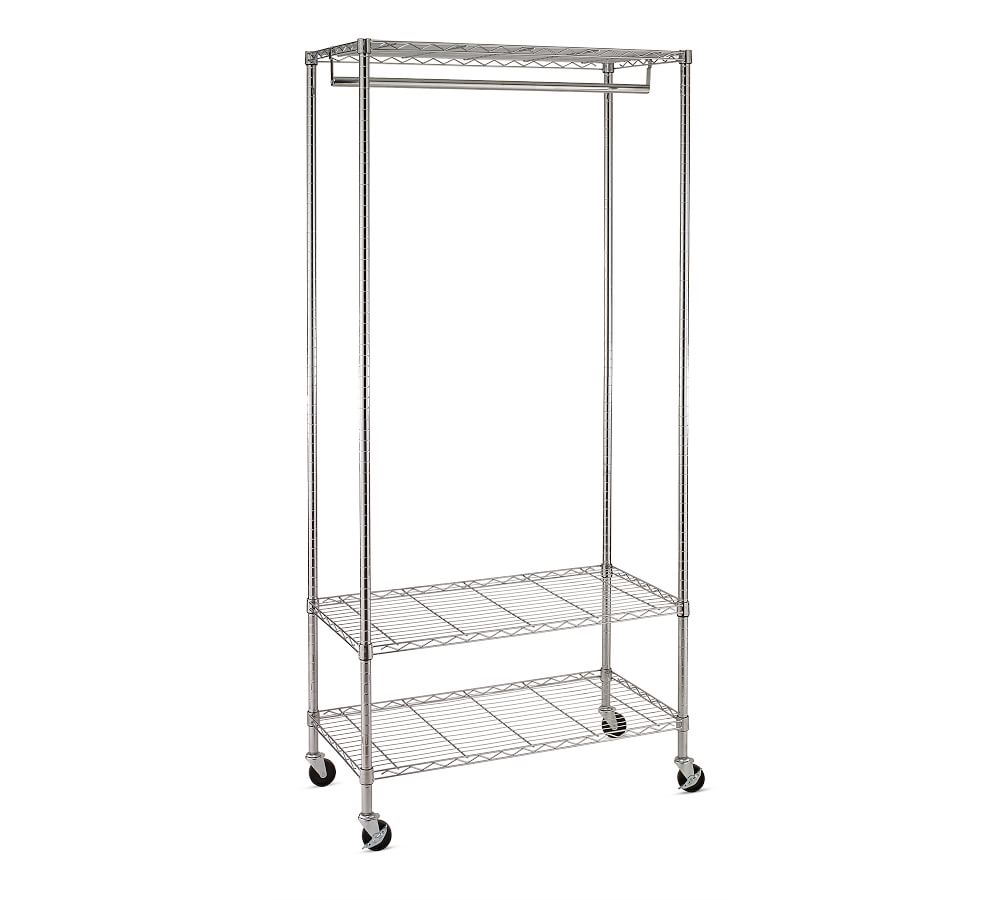 Chrome Rolling Clothing Rack with Shelves | Pottery Barn