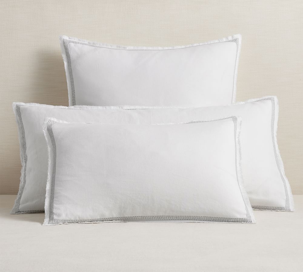 OPEN BOX: Belgian Flax Linen Fringed Border Stitch Sham | Pottery Barn
