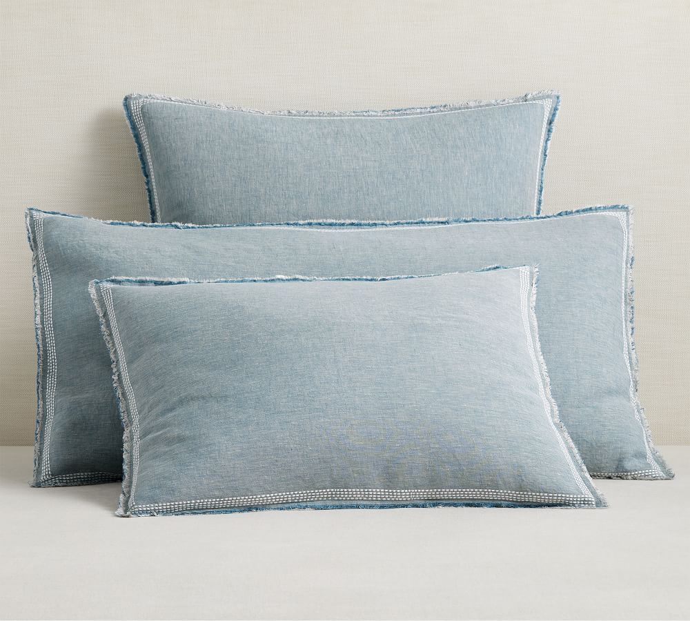OPEN BOX: Belgian Flax Linen Fringed Border Stitch Sham | Pottery Barn