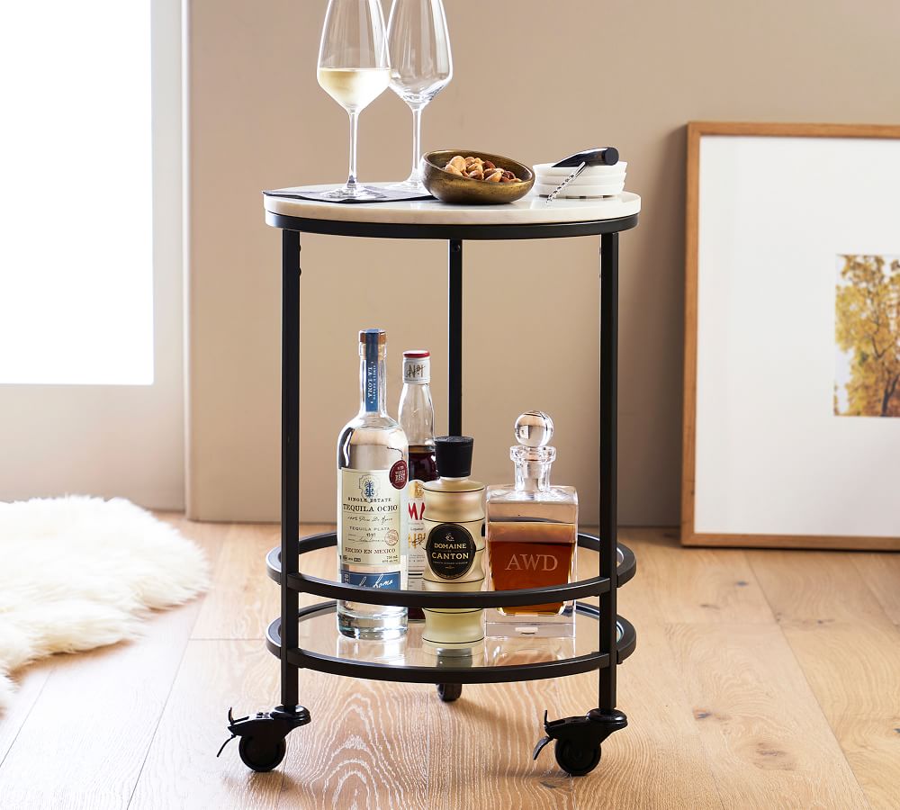 Delaney 16" Round Marble Bar Cart | Pottery Barn