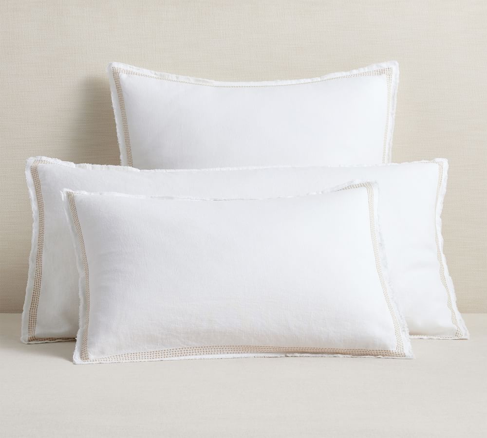 OPEN BOX: Belgian Flax Linen Fringed Border Stitch Sham | Pottery Barn