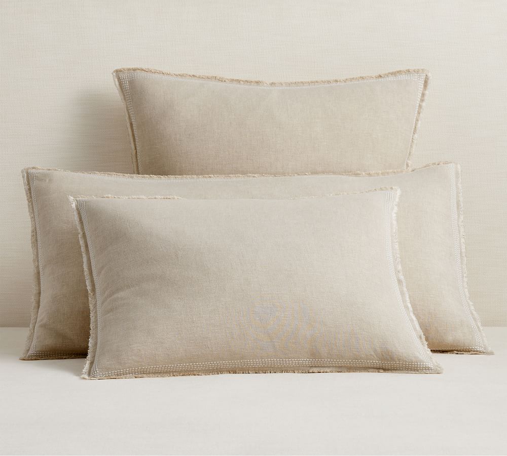 OPEN BOX: Belgian Flax Linen Fringed Border Stitch Sham | Pottery Barn