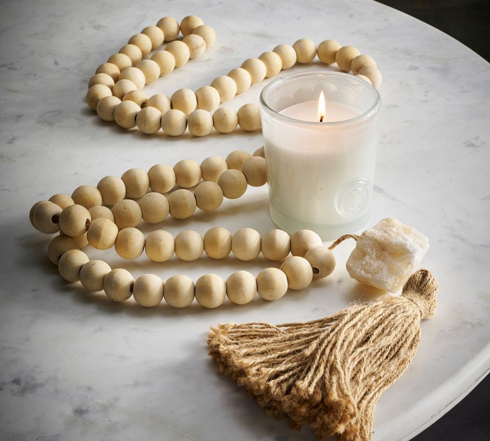 Mindfulness Ivory Stamped Glass Candle - Cerulean Sea | Pottery Barn