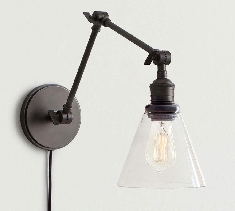 Articulating Arm Flared Glass Plug-In Sconce | Pottery Barn