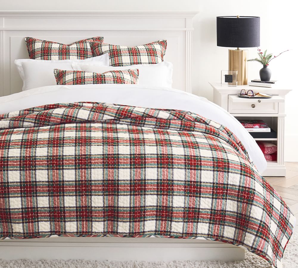 Pick-Stitch Stewart Plaid Cotton/Linen Quilt | Pottery Barn