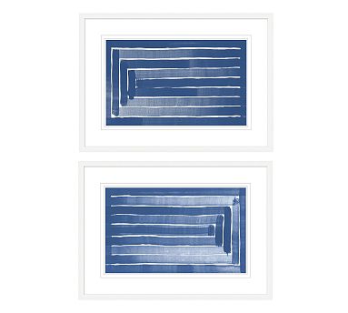 Linear Blue Paper Prints | Pottery Barn