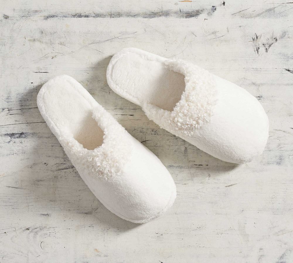Teddy Faux Fur Trim Slippers | Pottery Barn