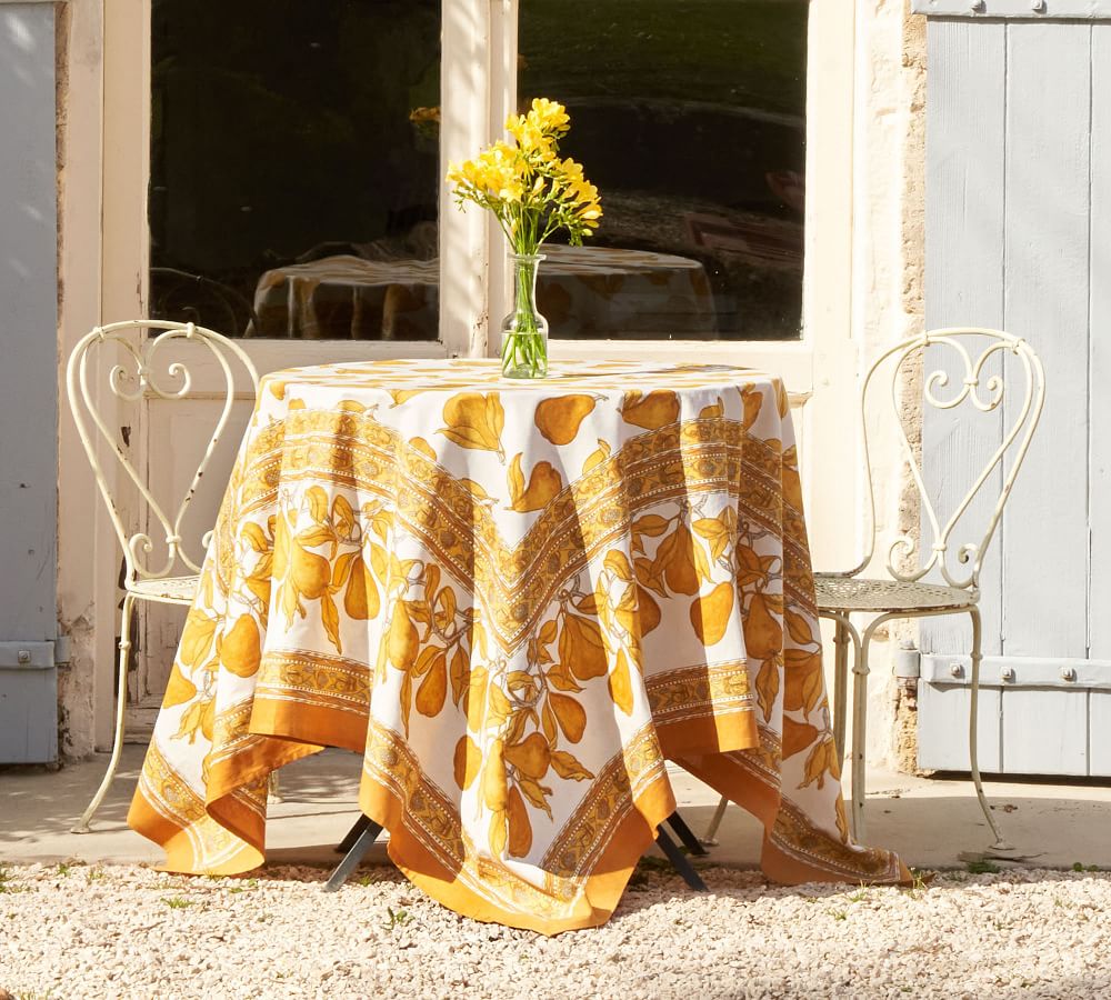 Pear Blockprint Cotton Tablecloth | Pottery Barn
