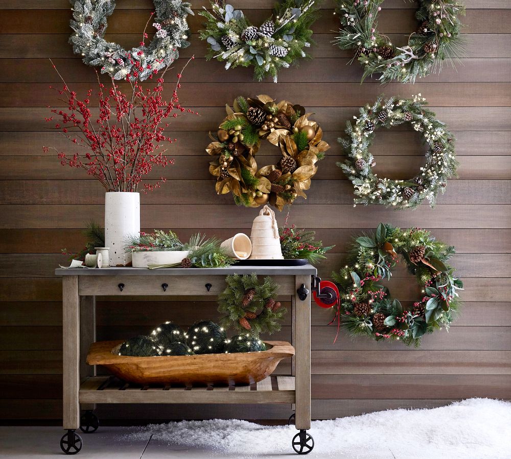 Pre-Lit Faux Evergreen Spheres - Set of 2 | Pottery Barn