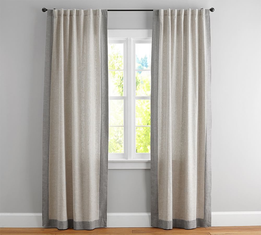 Emery Border Linen Curtain | Pottery Barn