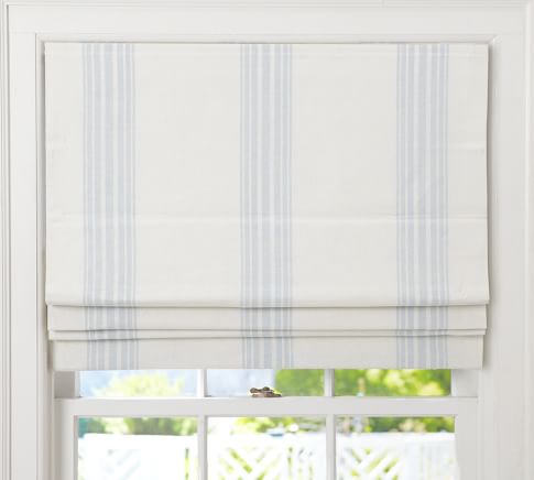 Riviera Striped Linen/Cotton Cordless Roman Blackout Shade | Pottery Barn