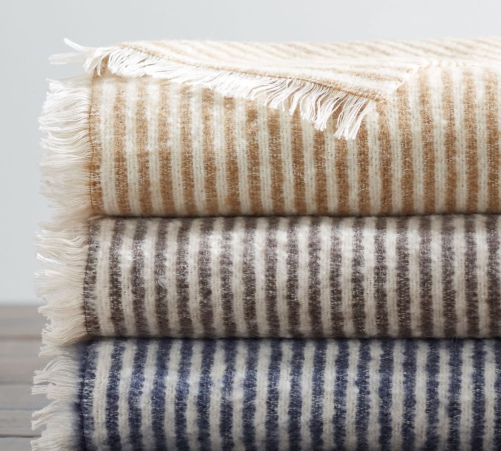 Cozy Ticking Stripe Throw Blanket | Pottery Barn
