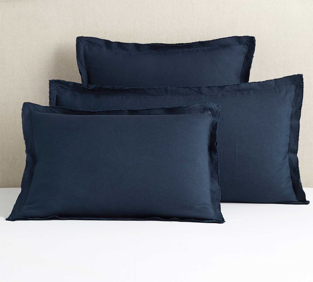 Belgian Flax Linen Double Flange Pillow Shams - Natural | Pottery Barn
