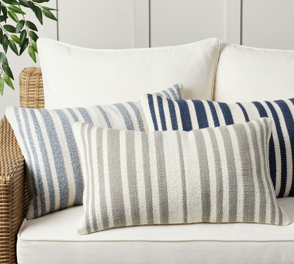 Textured Classic Stripe Indoor/Outdoor Lumbar Pillows | Pottery Barn