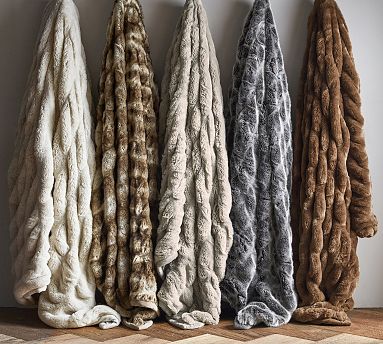 Faux Fur Ruched Throw Blankets | Pottery Barn
